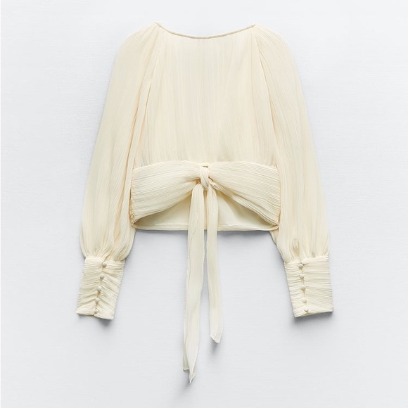 Zara | Tops | Zara Ecru Tied Pleated Top | Poshmark
